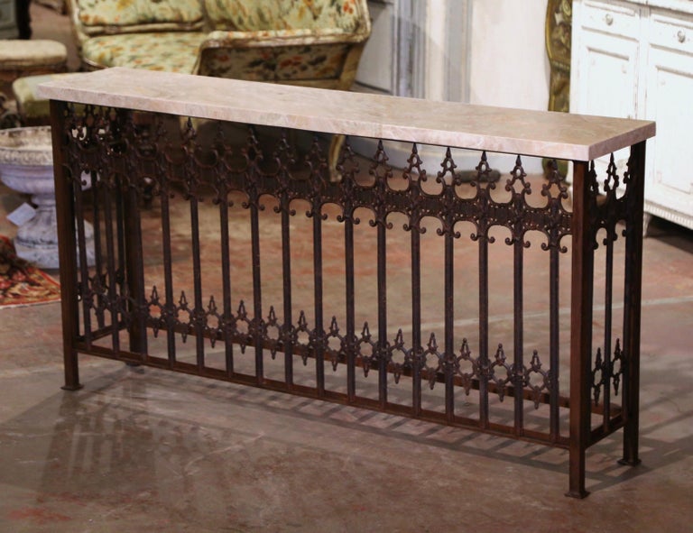 19th Century French Gothic Marble Top Wrought Iron Console Table For ...