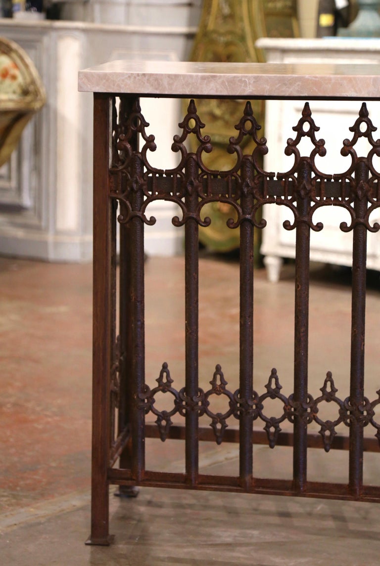 19th Century French Gothic Marble Top Wrought Iron Console Table For Sale at 1stDibs