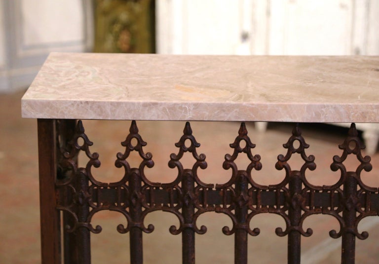 19th Century French Gothic Marble Top Wrought Iron Console Table For ...