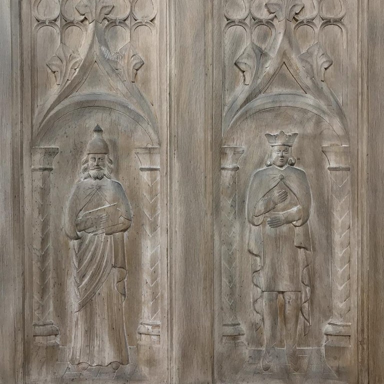 19th Century French Gothic Whitewashed Hall Bench at 1stDibs