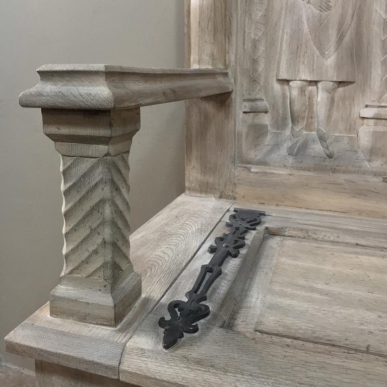 19th Century French Gothic Whitewashed Hall Bench at 1stDibs