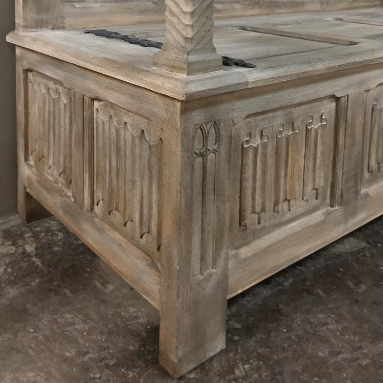 19th Century French Gothic Whitewashed Hall Bench at 1stDibs