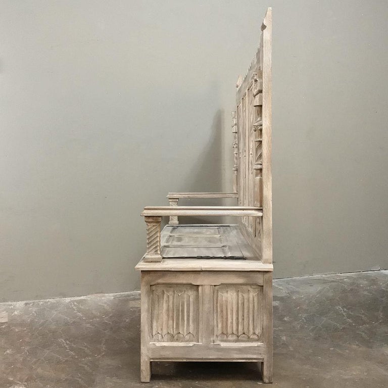 19th Century French Gothic Whitewashed Hall Bench at 1stDibs