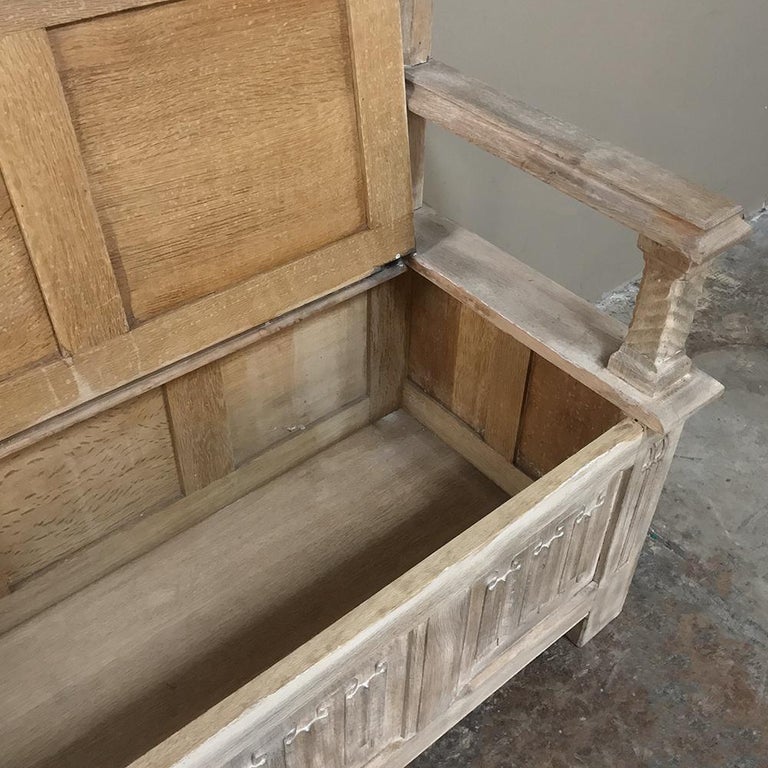 19th Century French Gothic Whitewashed Hall Bench at 1stDibs