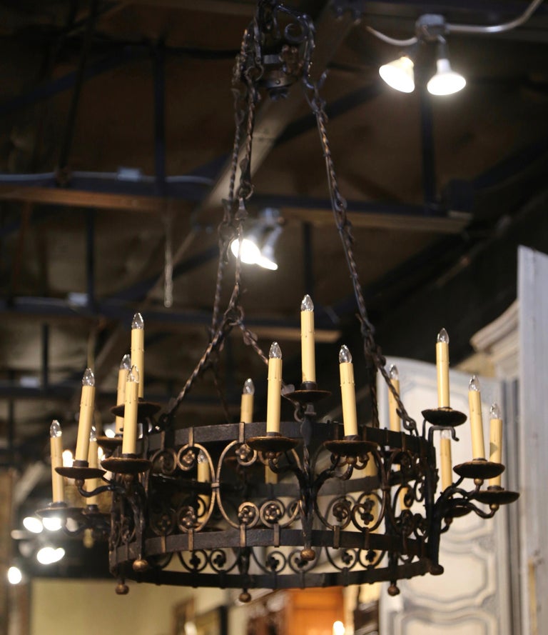 19th Century French Gothic Wrought Iron Eighteen-Light Chandelier For ...