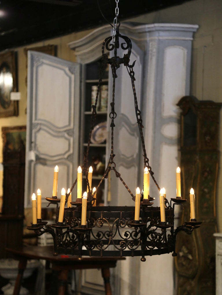 19th Century French Gothic Wrought Iron Eighteen-Light Chandelier For ...