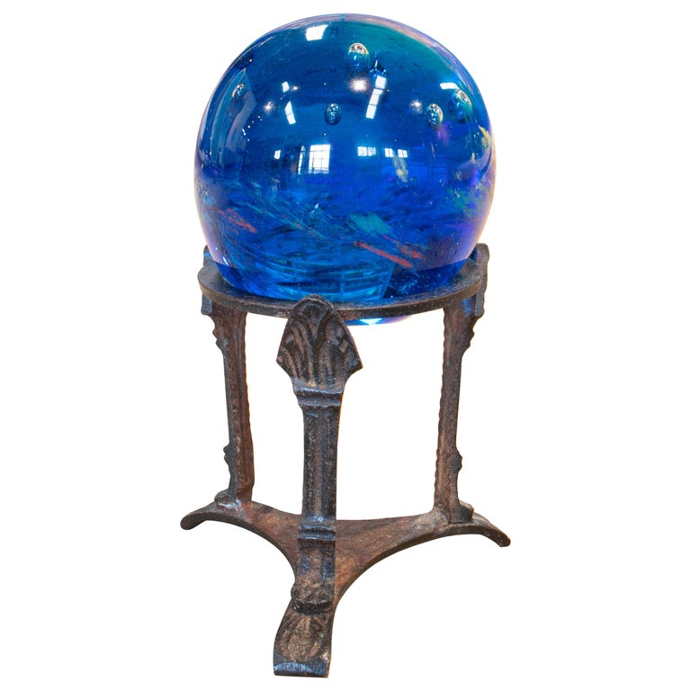 19th Century French Grand Tour Crystal Ball with Iron Base Stand at 1stDibs