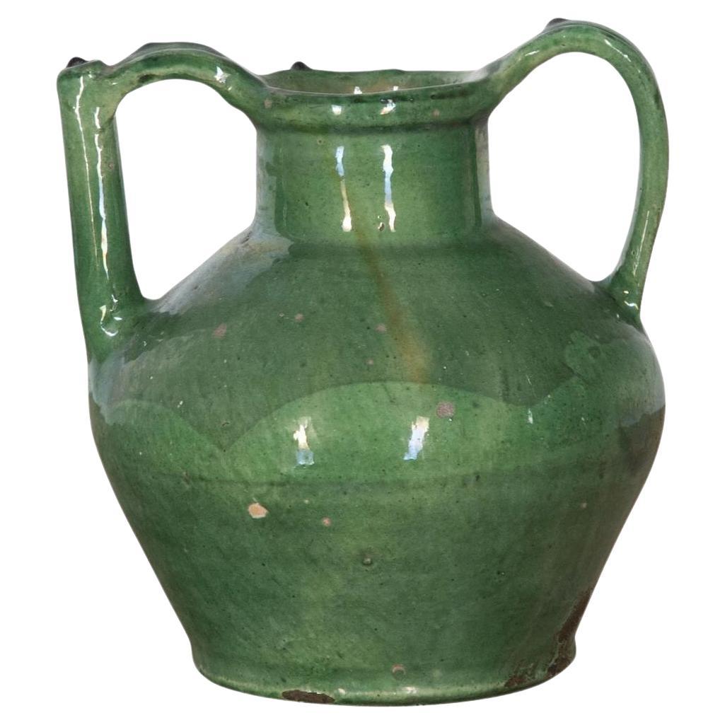 19th Century French Green Glazed Water Jug For Sale at 1stDibs