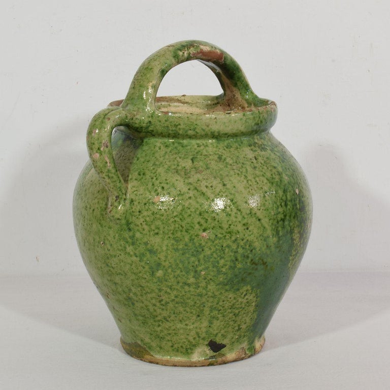 19th Century, French Green/ Yellow Glazed Earthenware Jug or Water ...