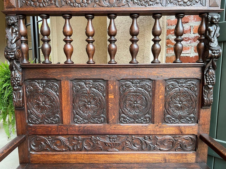 19th Century French Hall Bench Settle Renaissance Carved Oak Cherub ...