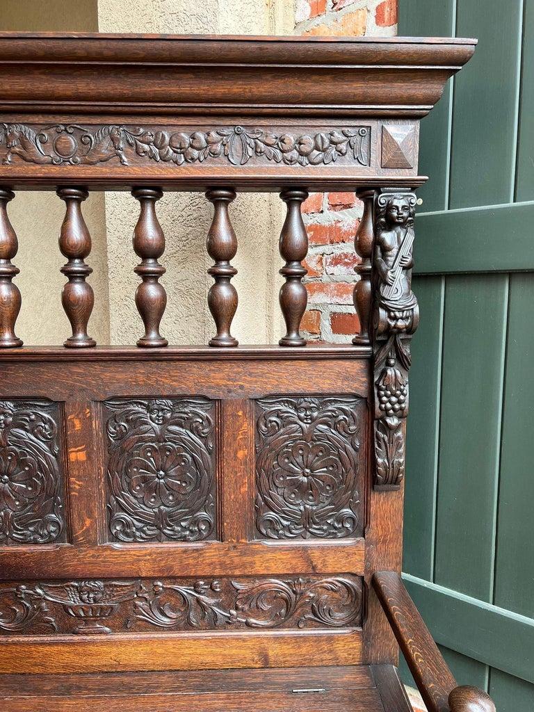 19th Century French Hall Bench Settle Renaissance Carved Oak Cherub ...