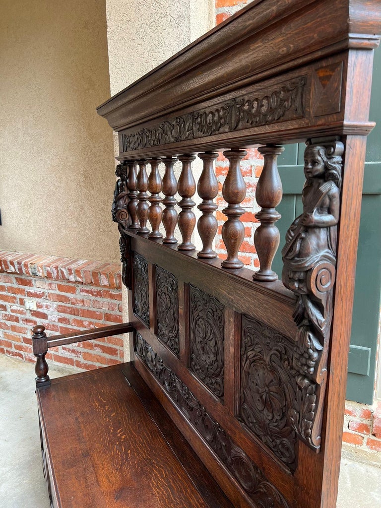 19th Century French Hall Bench Settle Renaissance Carved Oak Cherub ...