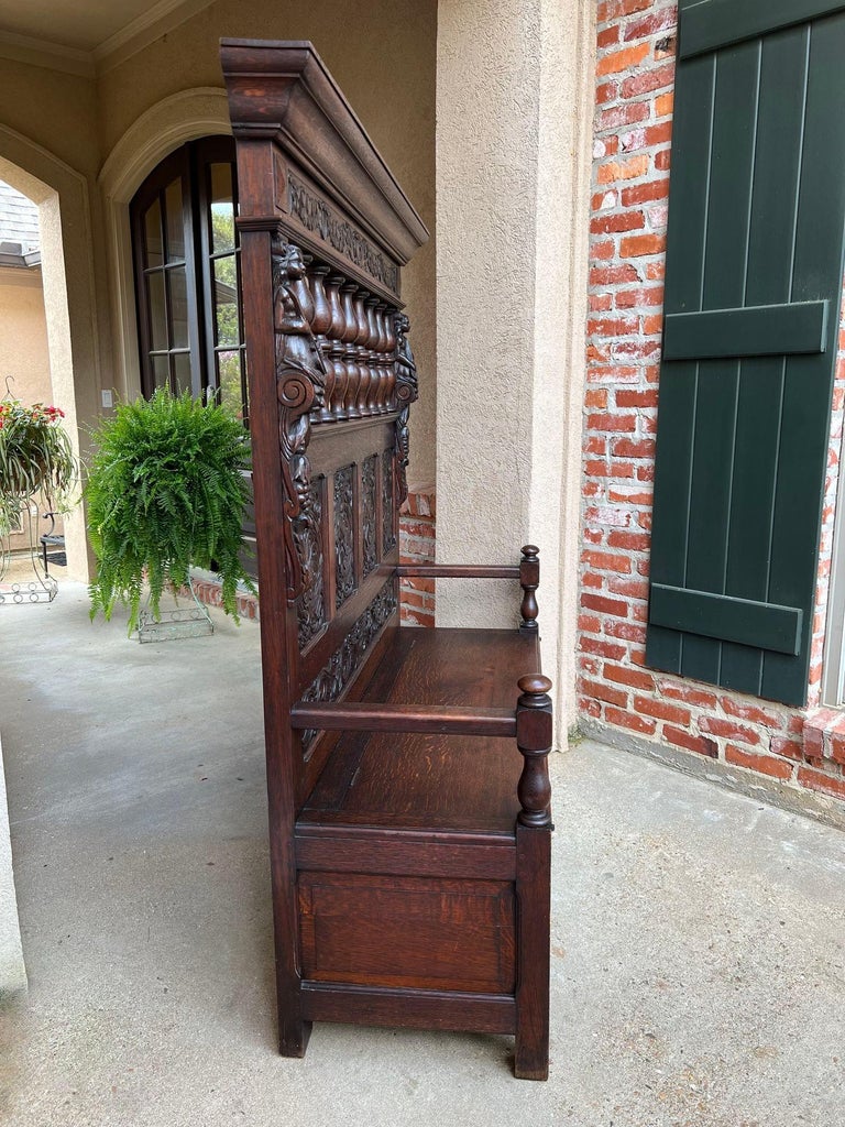 19th Century French Hall Bench Settle Renaissance Carved Oak Cherub ...