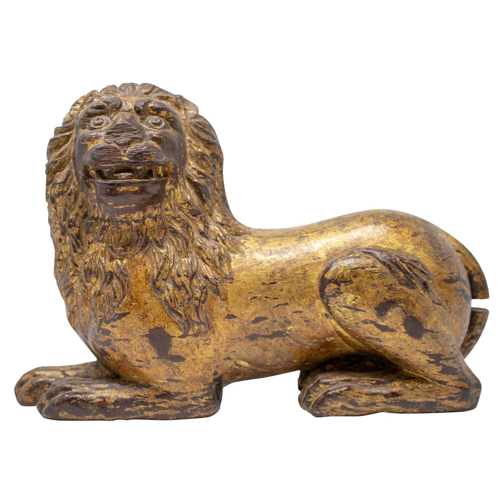 19th Century French Hand Carved Giltwood Lion For Sale at 1stDibs