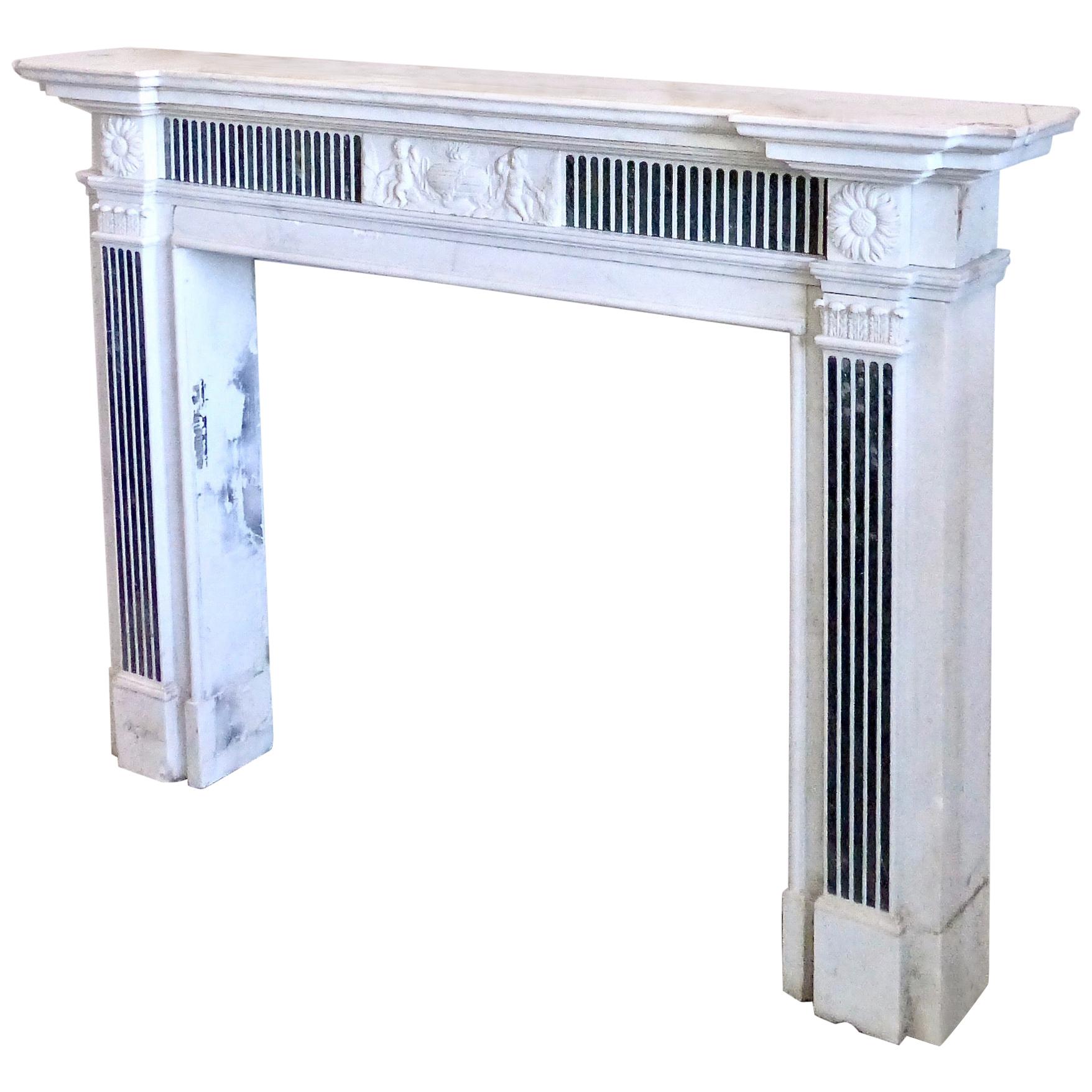 19th Century Neoclassical Style Inlayed Verde Antico Marble Fireplace ...