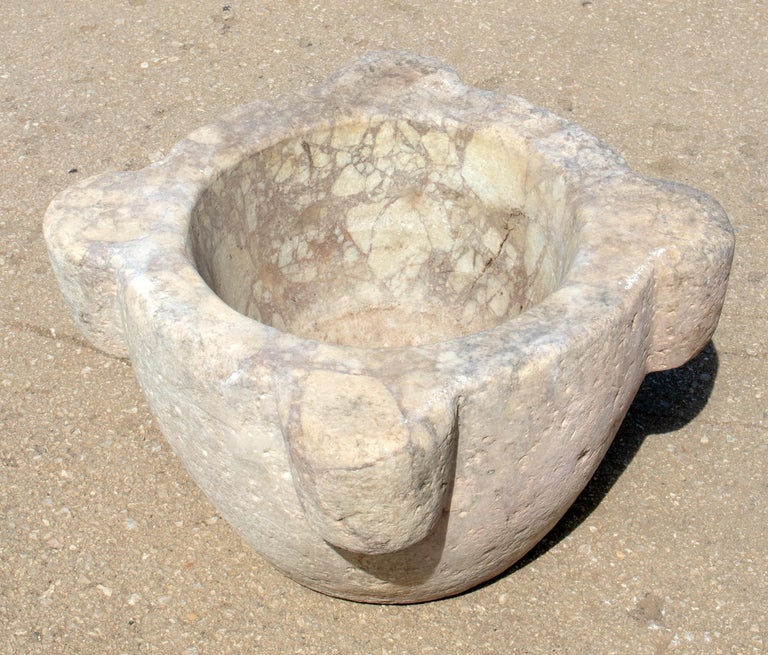 19th Century French Hand Carved Veined Pink Marble Mortar at 1stDibs