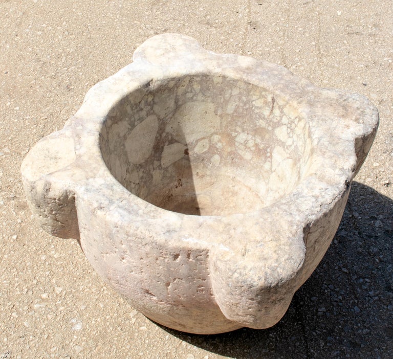 19th Century French Hand Carved Veined Pink Marble Mortar at 1stDibs