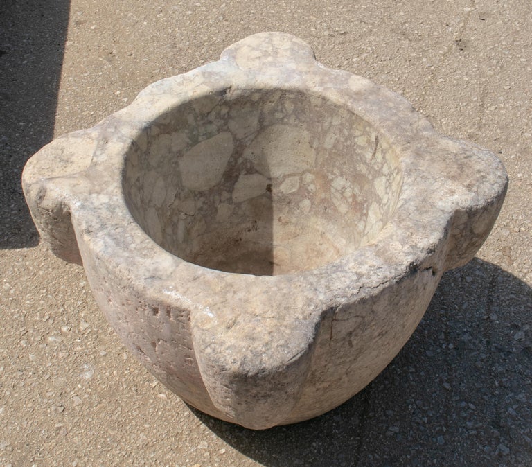 19th Century French Hand Carved Veined Pink Marble Mortar at 1stDibs