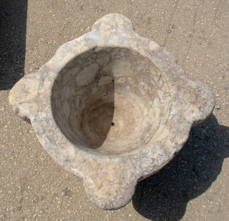 19th Century French Hand Carved Veined Pink Marble Mortar at 1stDibs