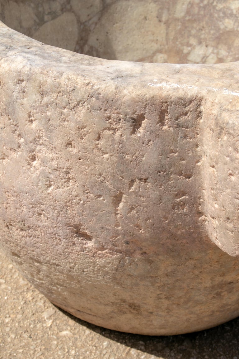 19th Century French Hand Carved Veined Pink Marble Mortar at 1stDibs