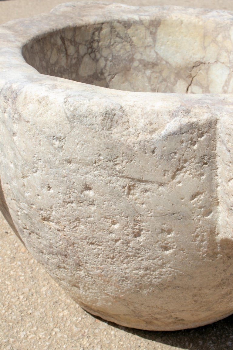 19th Century French Hand Carved Veined Pink Marble Mortar at 1stDibs