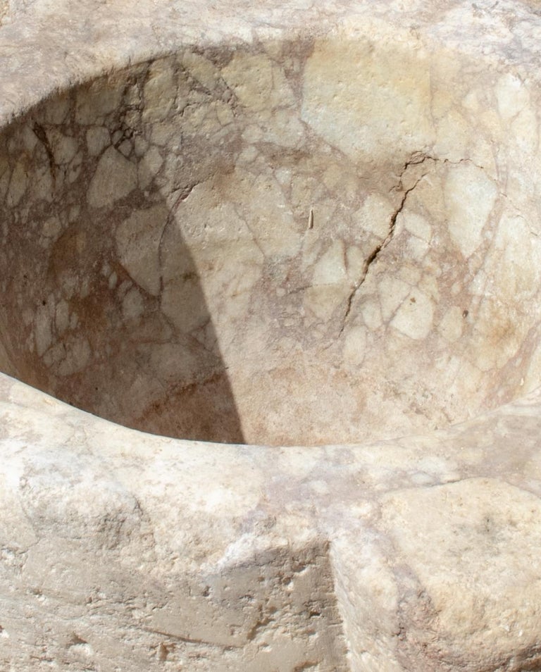 19th Century French Hand Carved Veined Pink Marble Mortar at 1stDibs