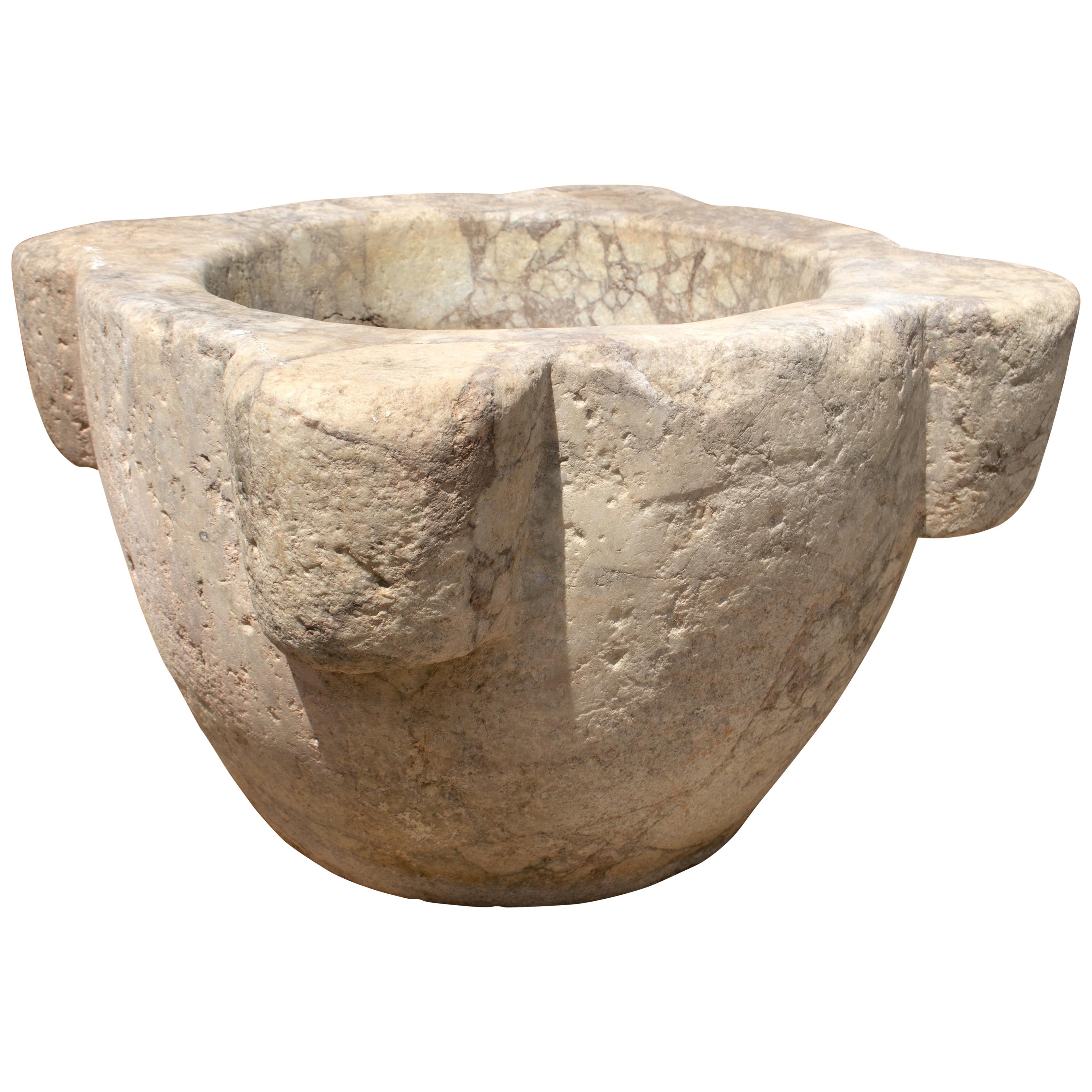 19th Century French Hand Carved Veined Pink Marble Mortar at 1stDibs