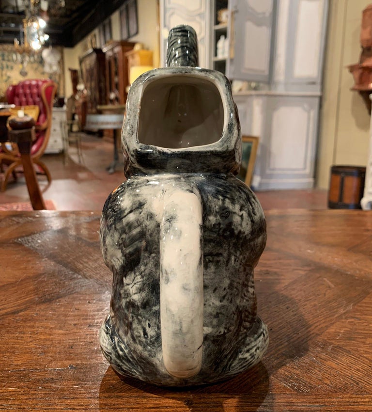 19th Century French Hand Painted Barbotine Ceramic Elephant Pitcher at ...