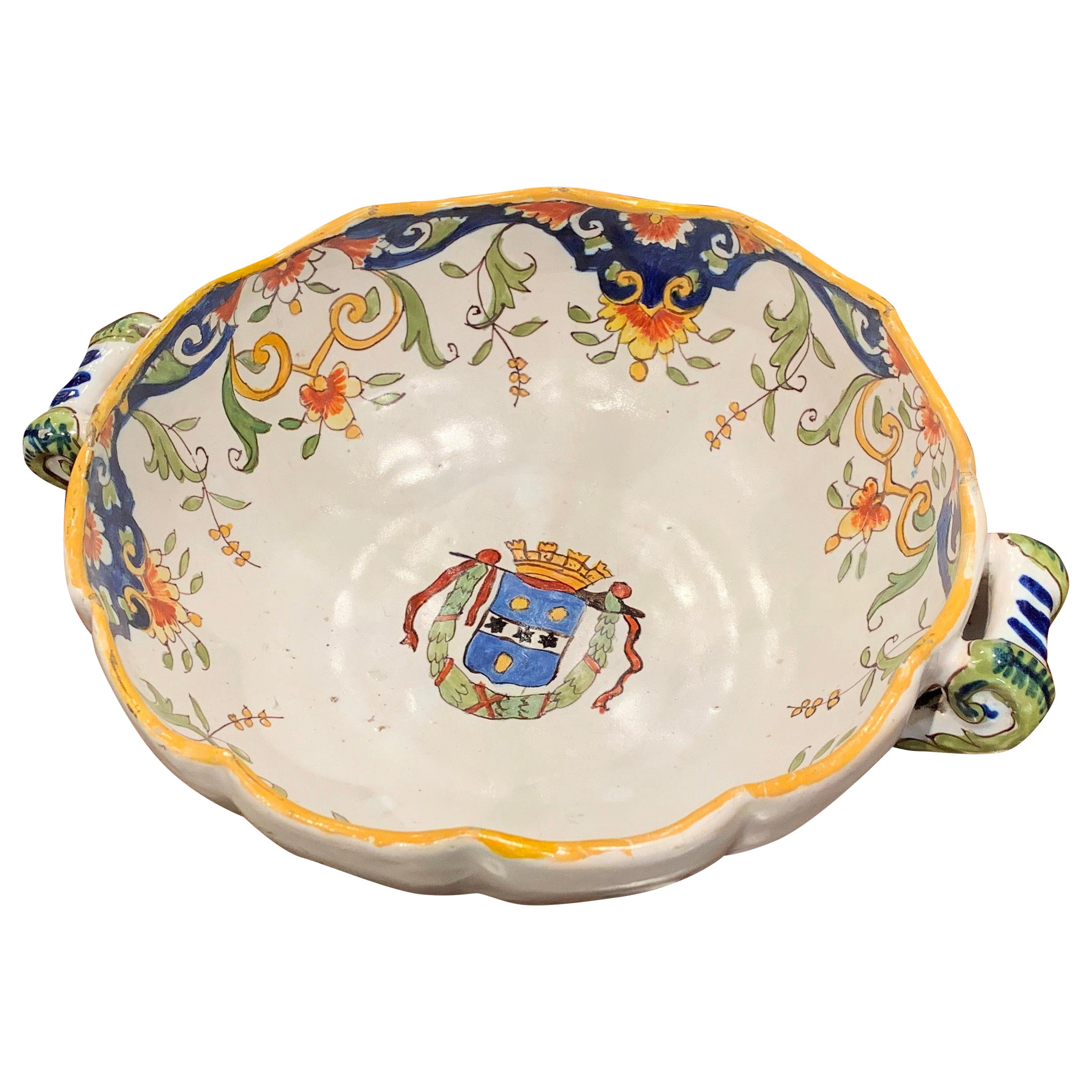 19th Century French Hand Painted Faience Decorative Bowl with Leaf ...