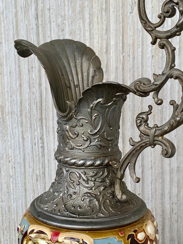 19th Century French Hand Painted Faience Ewer Vase For Sale at 1stDibs