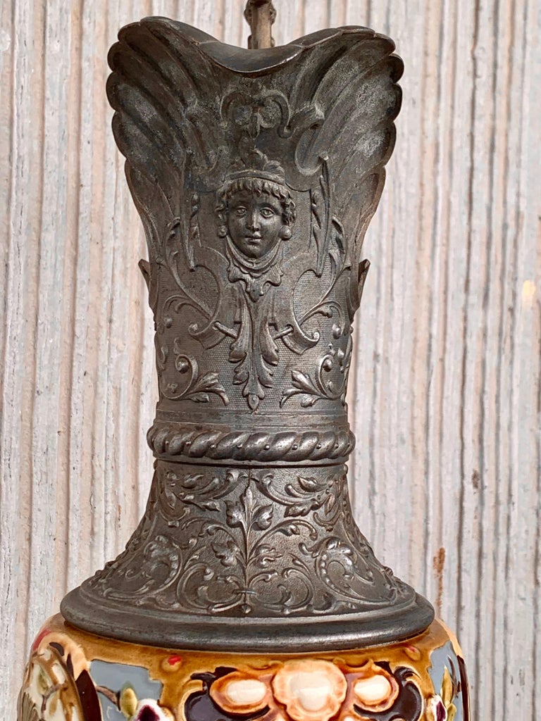 19th Century French Hand Painted Faience Ewer Vase For Sale at 1stDibs