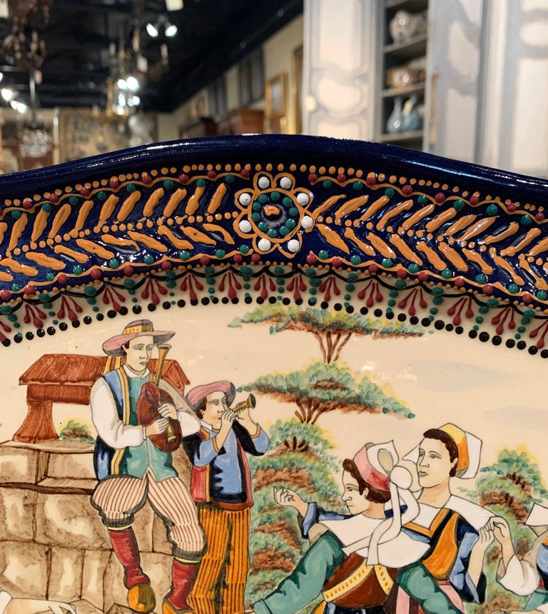 19th Century French Hand Painted Faience Oval Wall Platter Signed HB ...