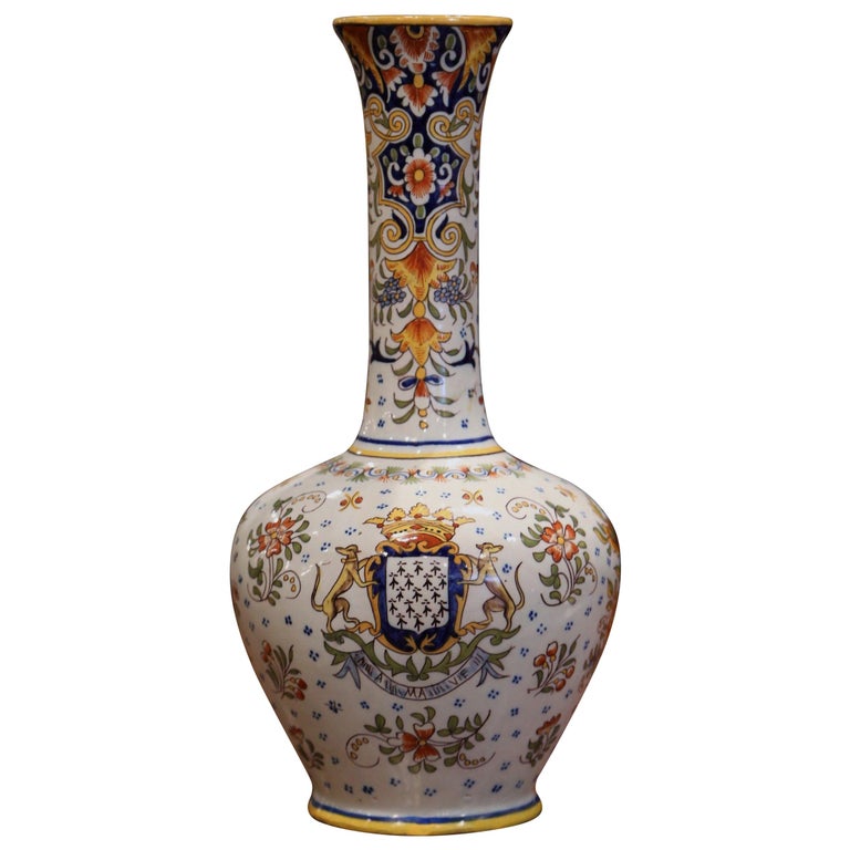 19th Century French Hand Painted Faience Vase from Saint Malo at 1stDibs