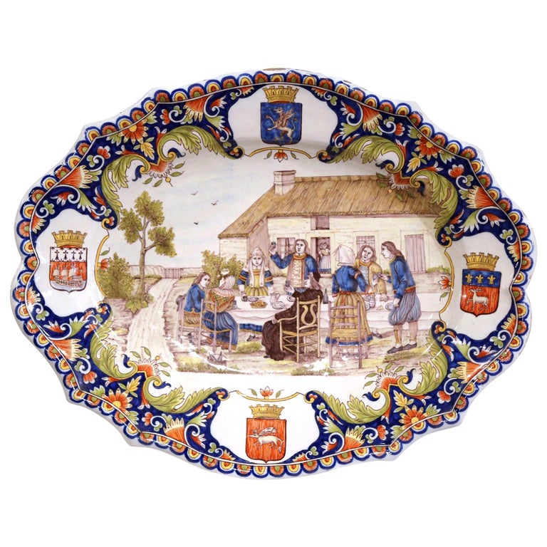 19th Century French Hand Painted Faience Wall Platter from Brittany For ...