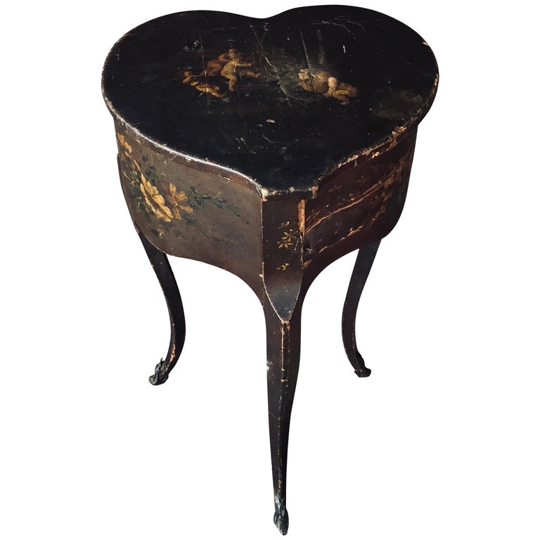 19th Century French Hand Painted Heart Shape Tripod Side Table Louis XV ...