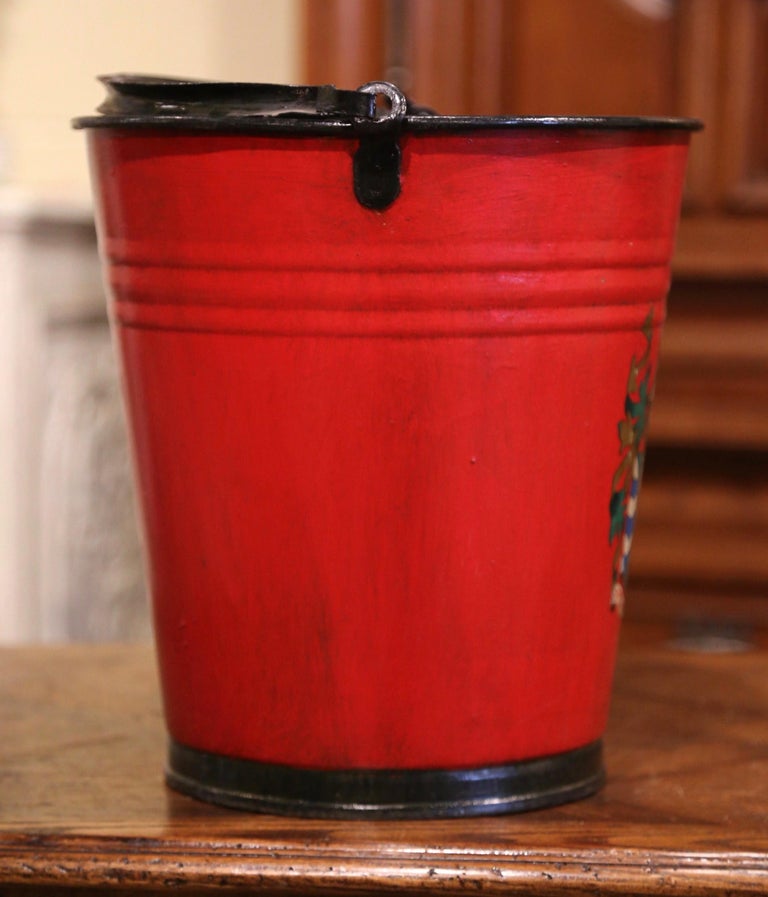 19th Century French Hand Painted Iron Bucket with Decorative Crest ...