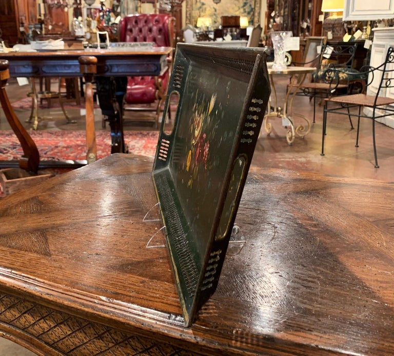 19th Century French Hand Painted Rectangular Gallery Tole Tray with ...