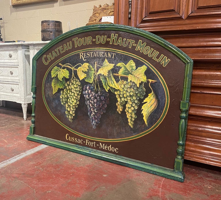 19th Century French Hand Painted Restaurant Wine Sign on Leather in ...