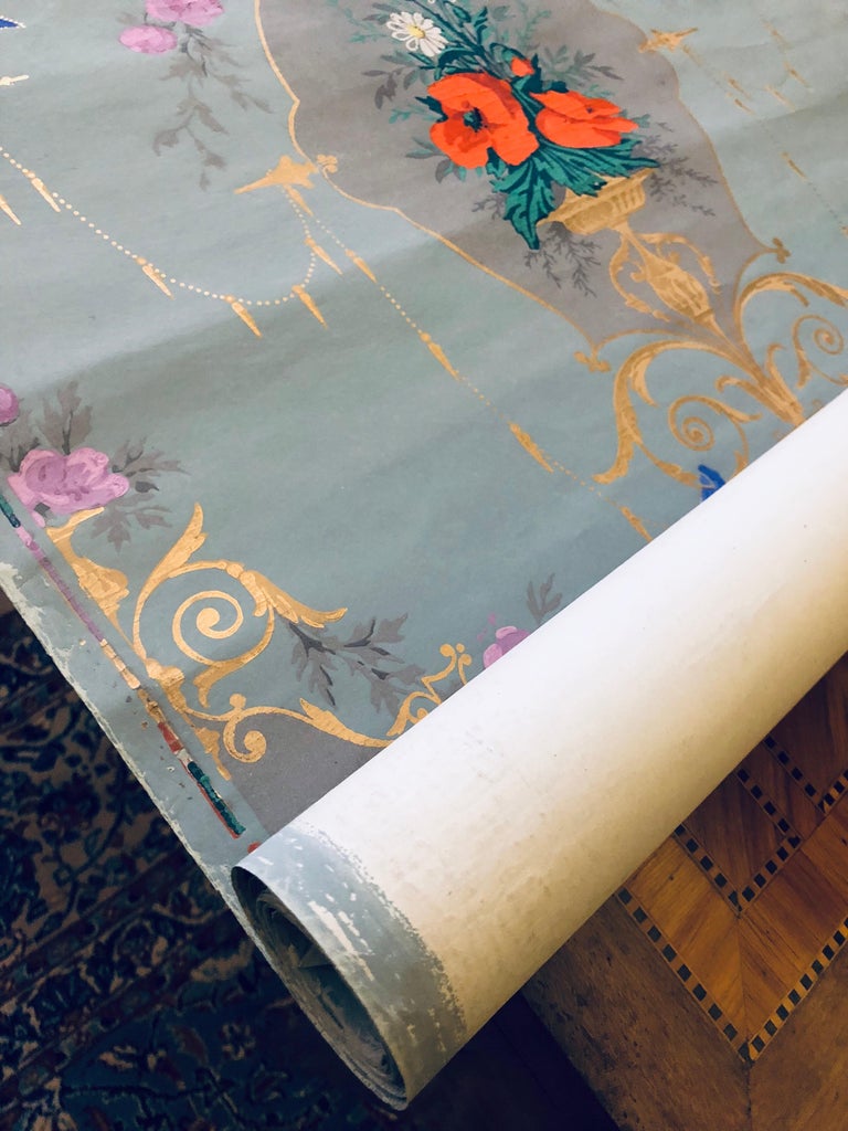 19th Century French Hand Painted Wallpaper, Second Empire Era, E ...