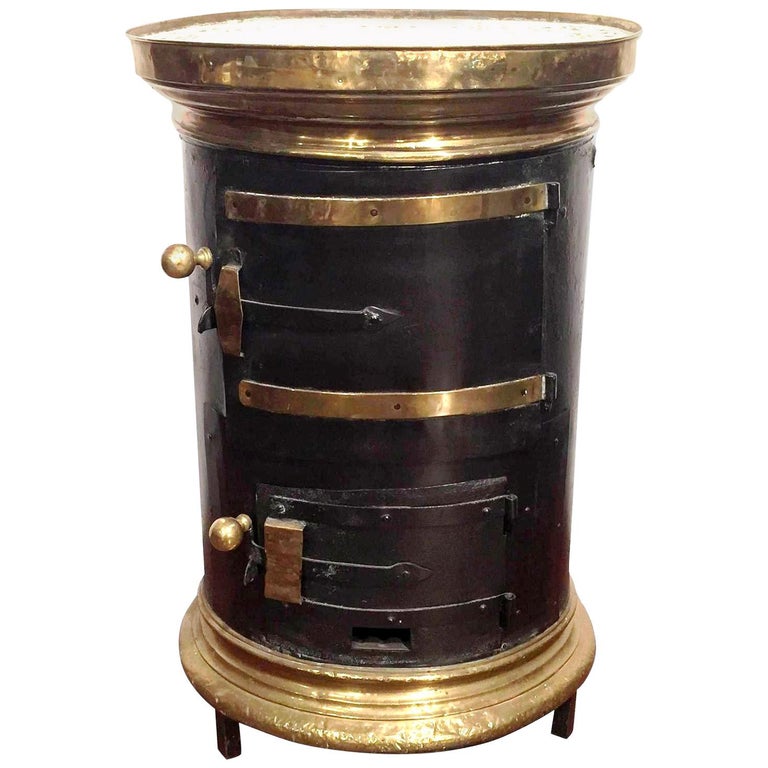 19th Century French Iron and Brass Kitchen Cooker with Hand Painted ...