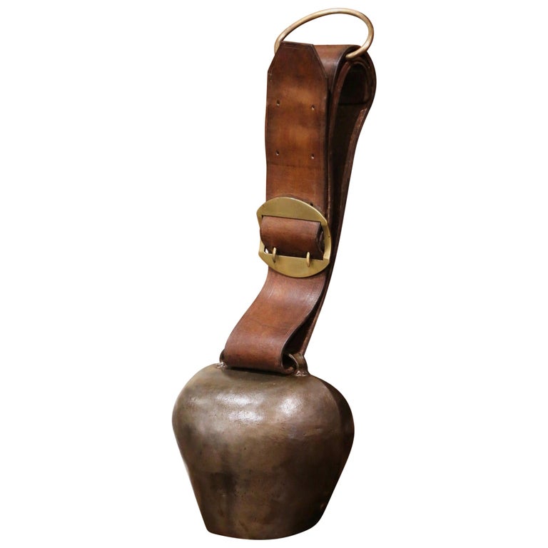 19th Century French Iron Cow Bell with Original Leather Collar and ...