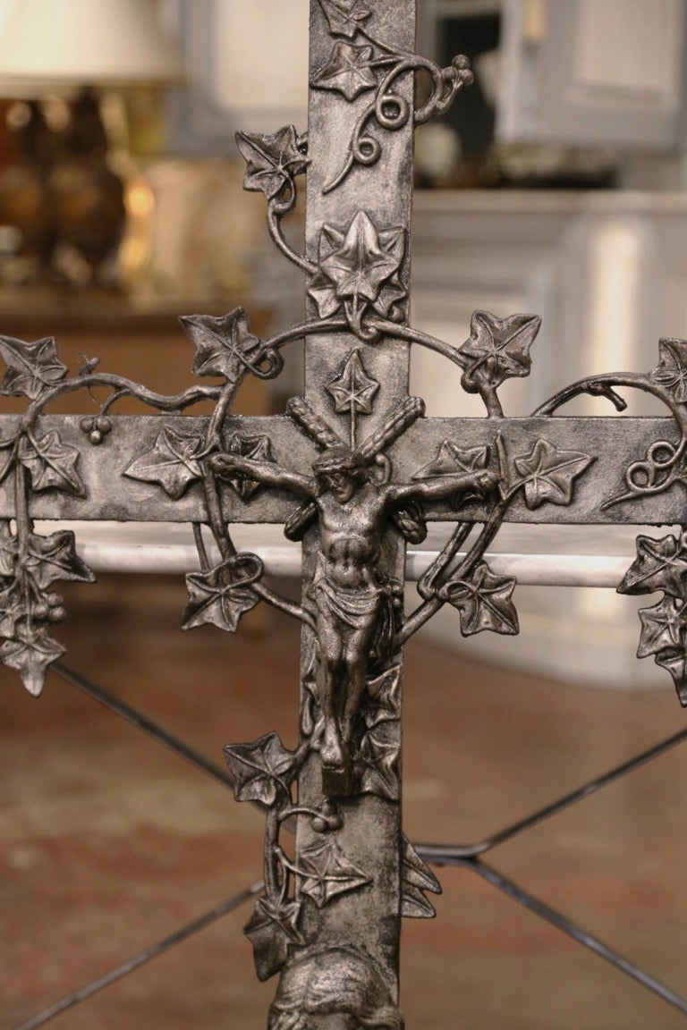 19th Century French Iron Garden Crucifix Cross with Mourner and Vine ...
