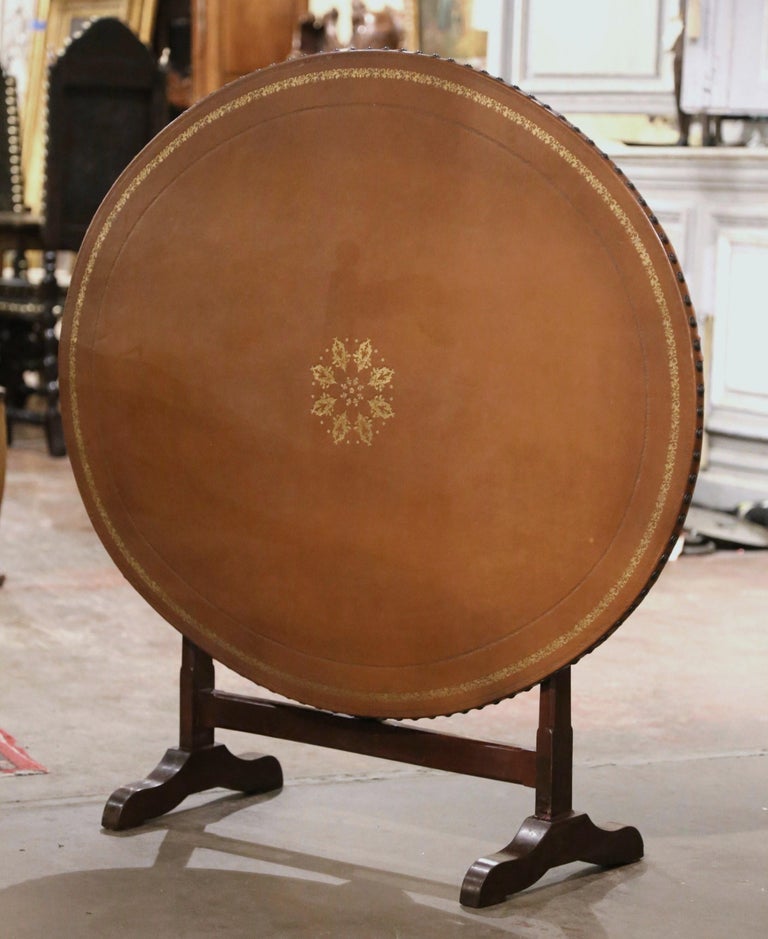 19th Century French Leather Top Carved Walnut Tilt-Top Wine Tasting ...