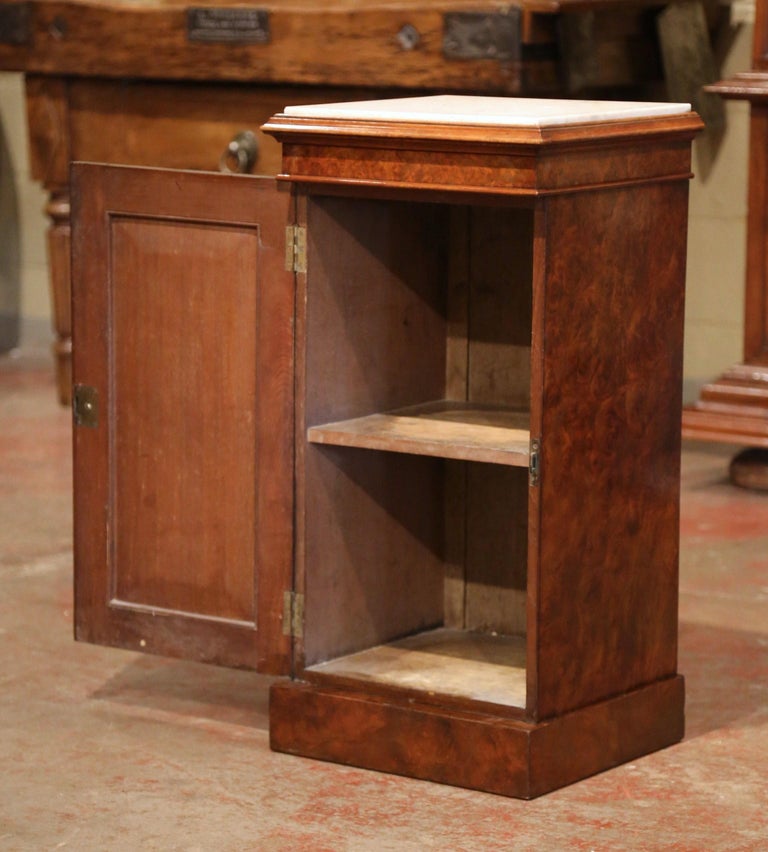 19th Century French Louis Philippe Burl Bedside Table with Marble Top ...