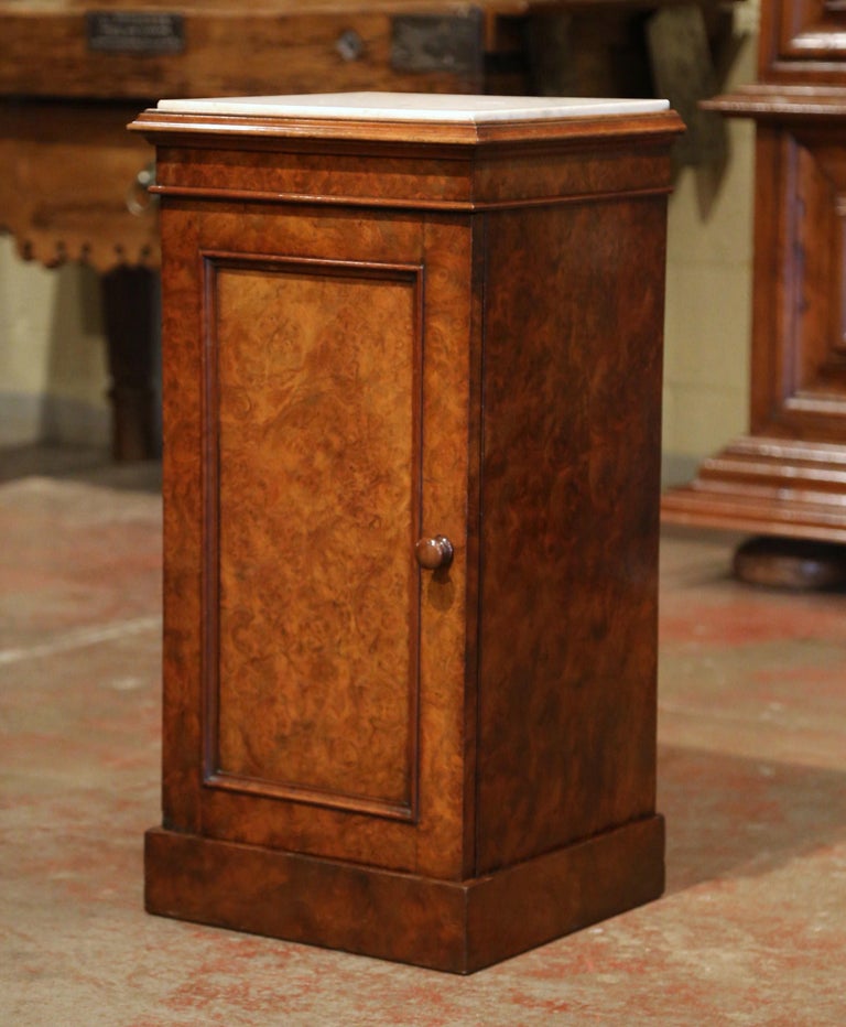 19th Century French Louis Philippe Burl Bedside Table with Marble Top ...