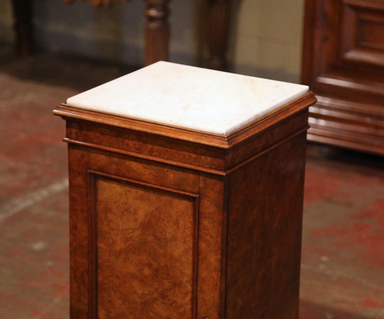 19th Century French Louis Philippe Burl Bedside Table with Marble Top ...