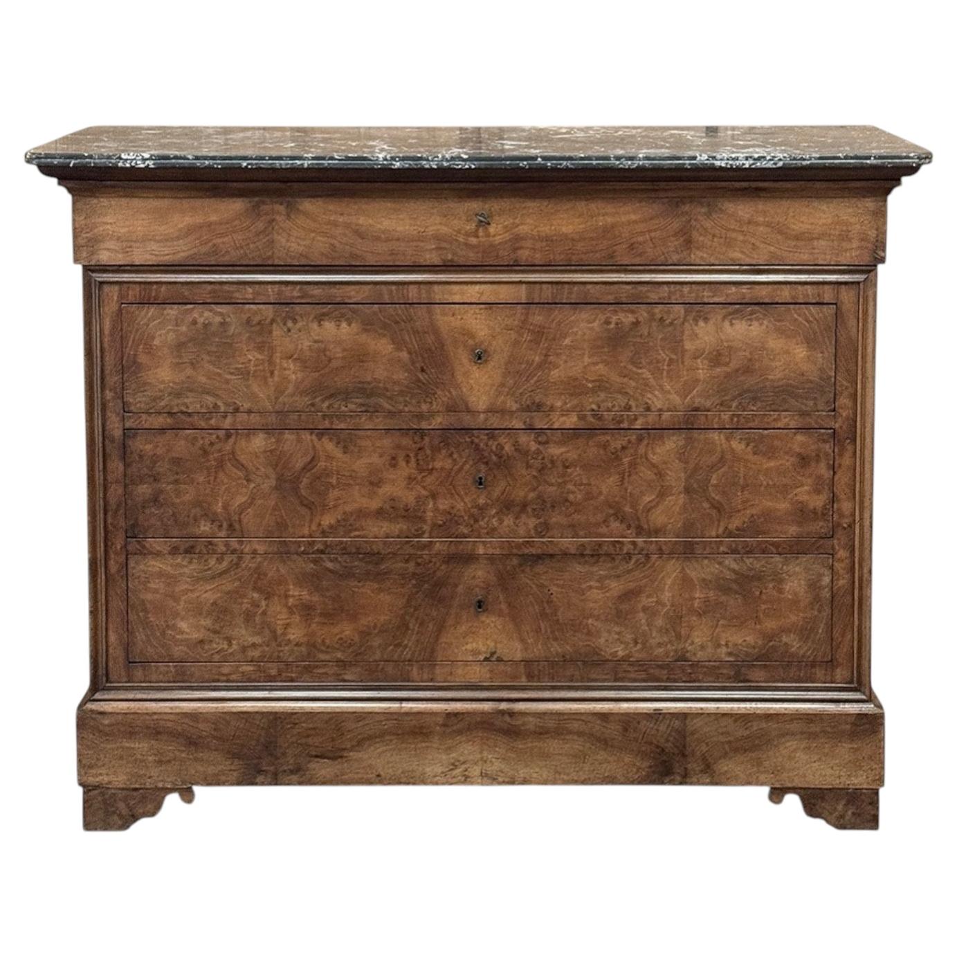 19th Century French Louis Philippe Walnut Commode with Marble Top For ...