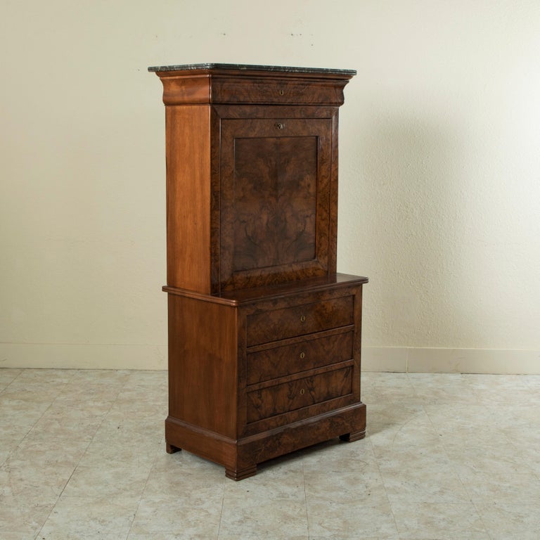19th Century French Louis Philippe Period Book Matched Walnut Secretary ...