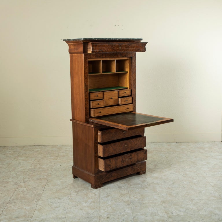 19th Century French Louis Philippe Period Book Matched Walnut Secretary ...