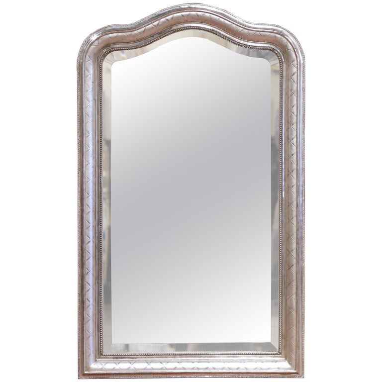 19th Century French Louis Philippe Silver Leaf Mirror with Engraved X ...
